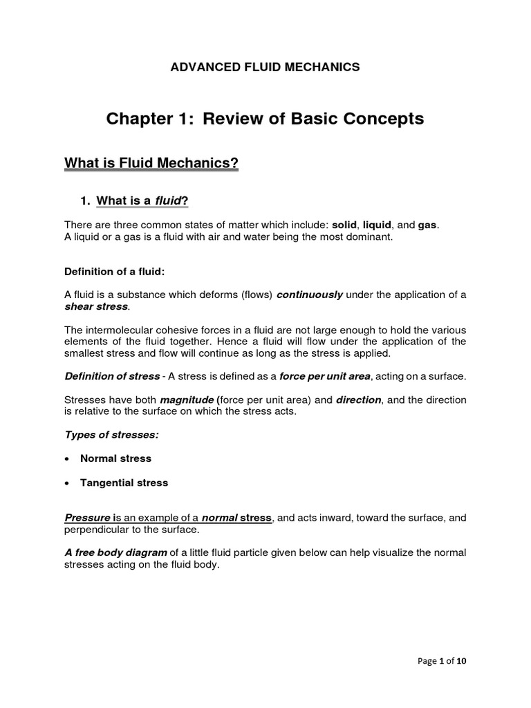 Chapter 1 Review of Basic Concepts | PDF | Fluid Mechanics | Stress (Mechanics)