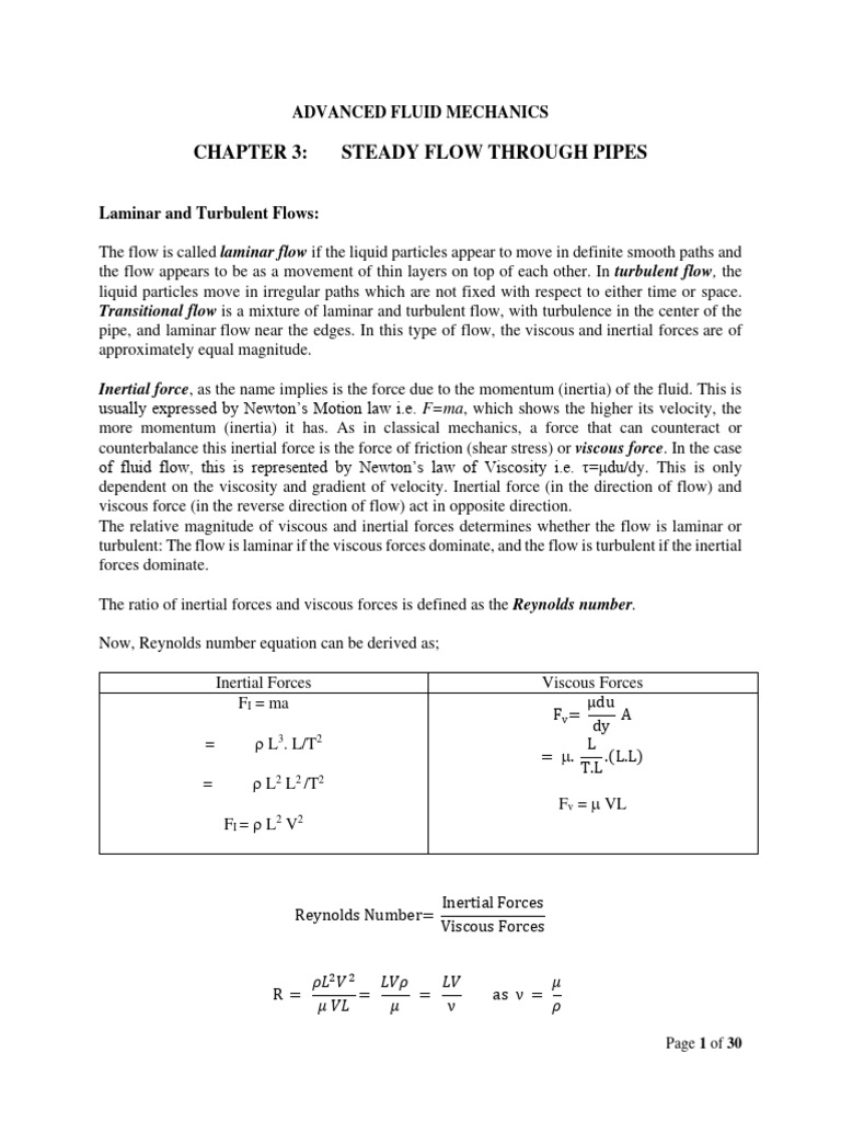 Chapter 3 Steady Flow Through Pipes | PDF | Fluid Dynamics | Viscosity