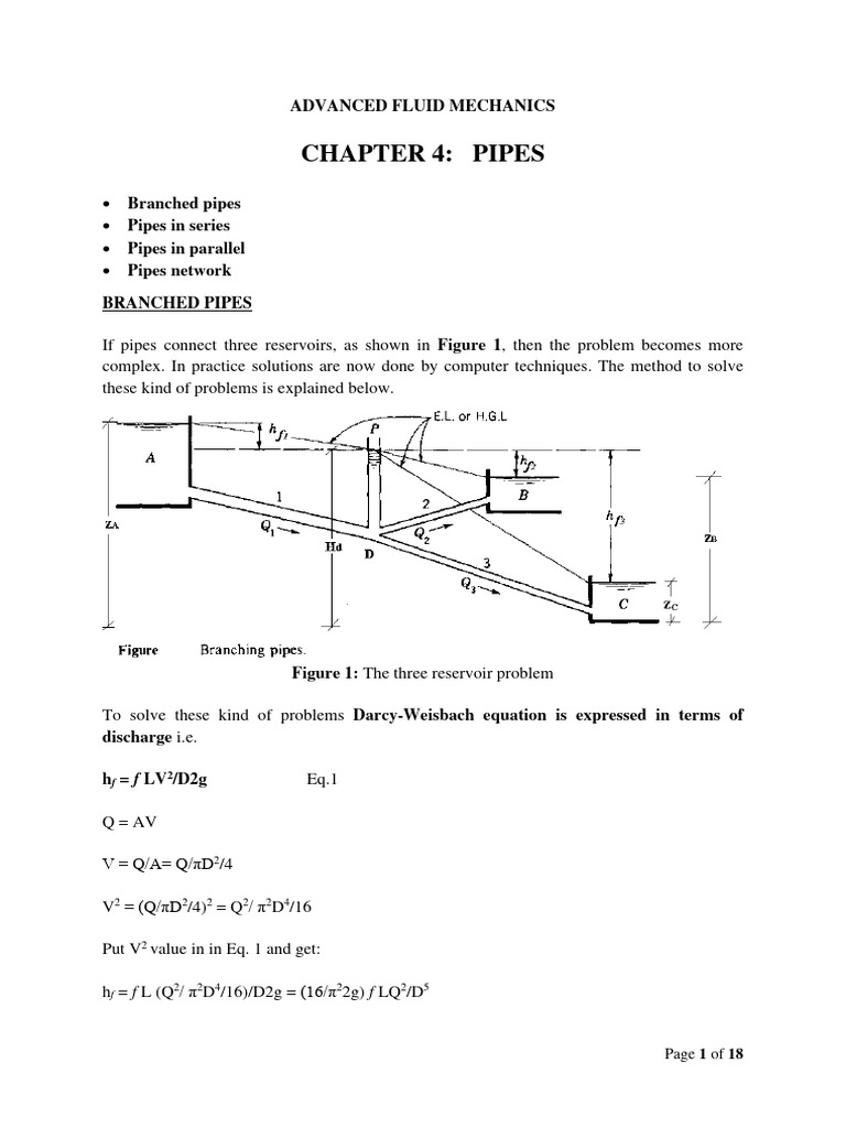 Chapter 4 Pipes | PDF | Fluid Dynamics | Equations