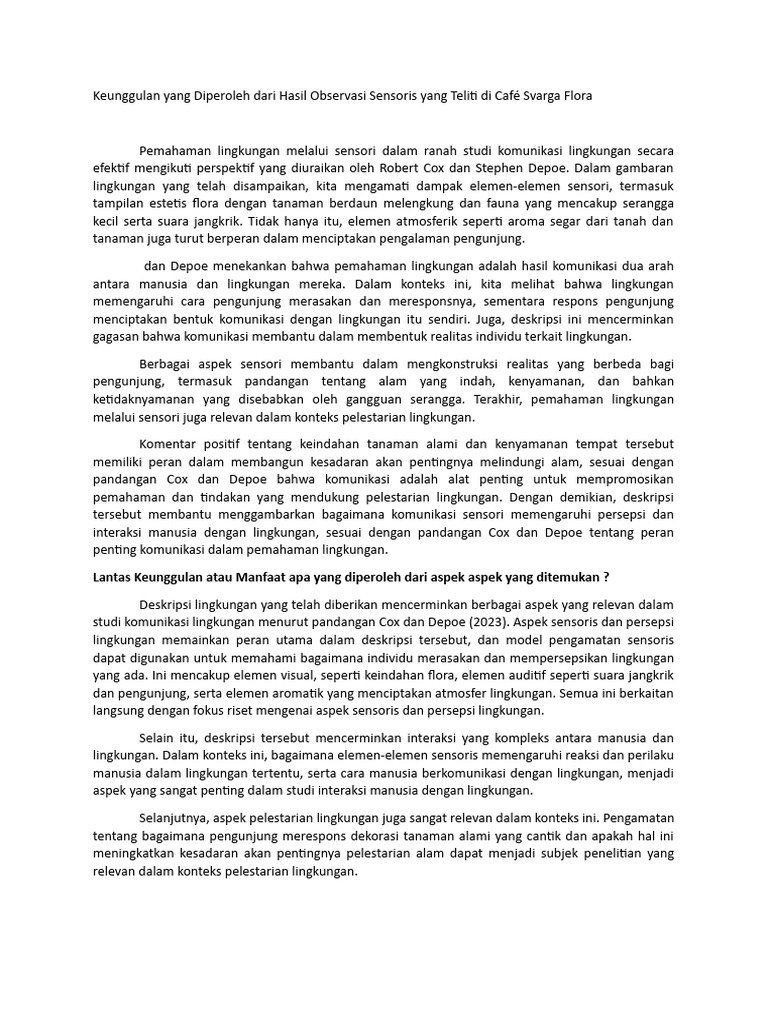 Keunggulan Yang Diperoleh Dari Hasil Observasi Sensoris Yang Teliti Di ...