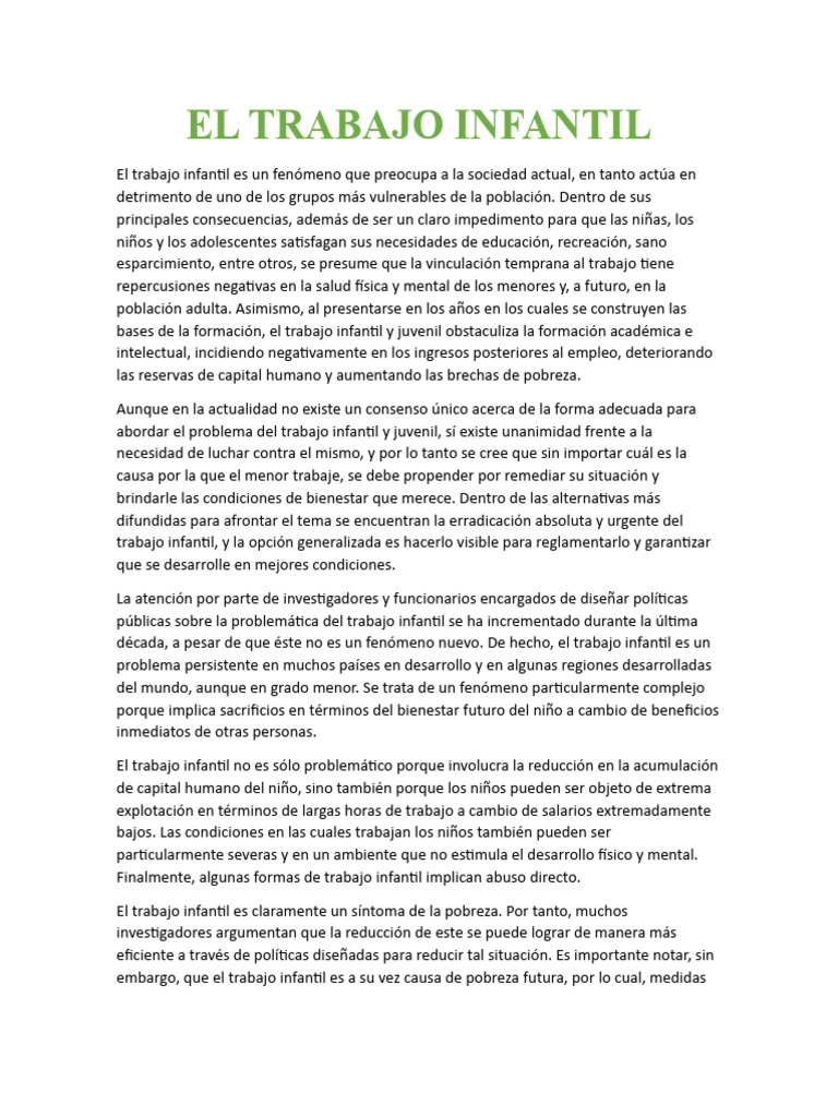 El Trabajo Infantil | PDF | Trabajo infantil | Pobreza