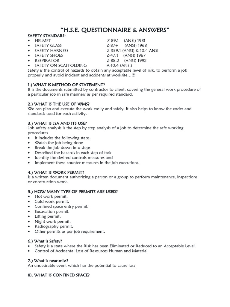 Safety Questions & Answers 101 | PDF | Combustion | Fires
