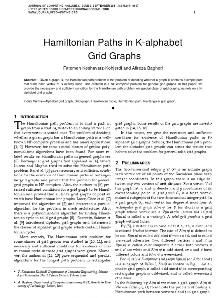 Hamiltonian Paths in K-Alphabet Grid Graphs | PDF | Graph Theory | Vertex (Graph Theory)