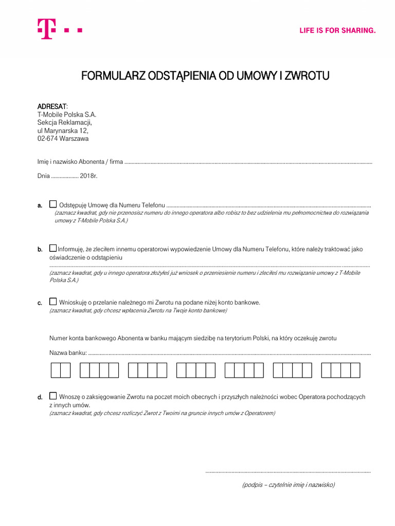 Formularz Zwrotu | PDF Formularz Zwrotu | PDF