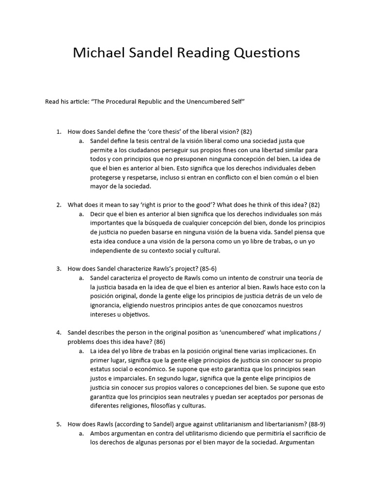 Tarea Cso Lectura 11 Sandel Reading | PDF | John Rawls | Justicia