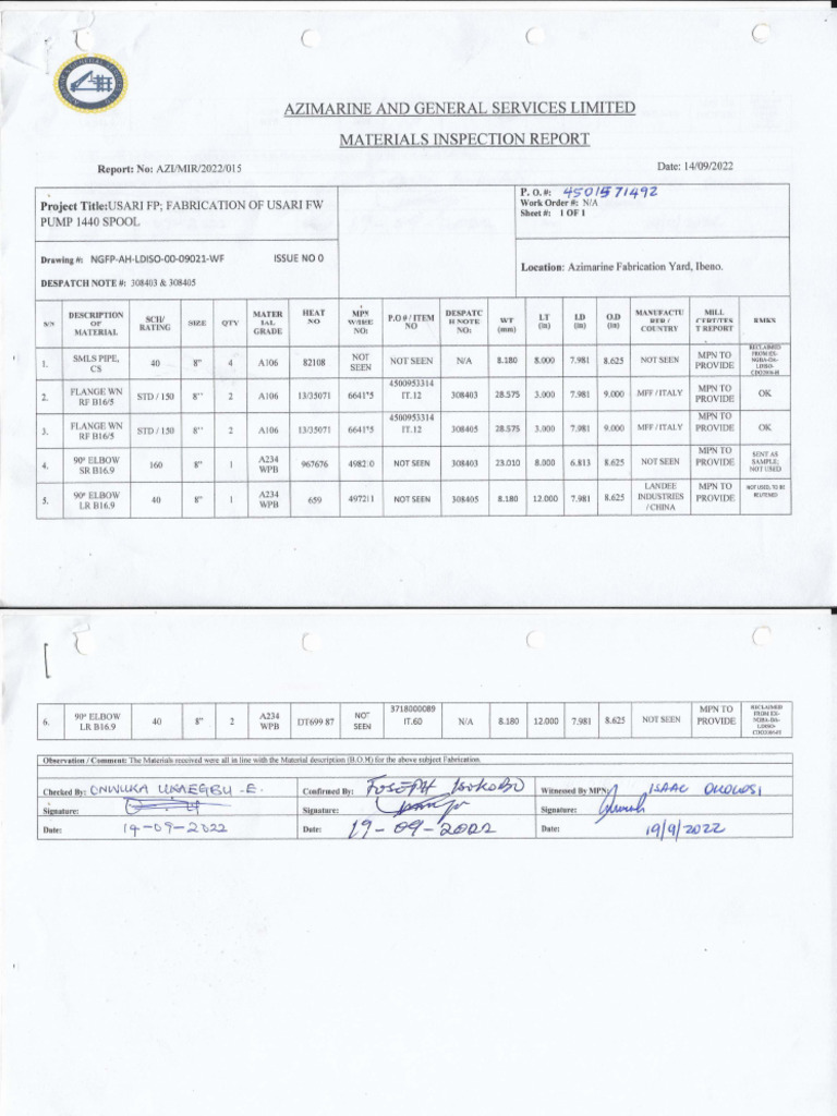 Material Inspection Report, Daily Welding Report, Welding Fab ...