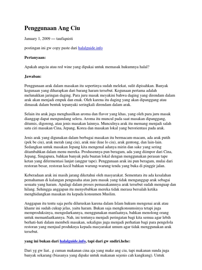 Penggunaan Ang Ciu | PDF