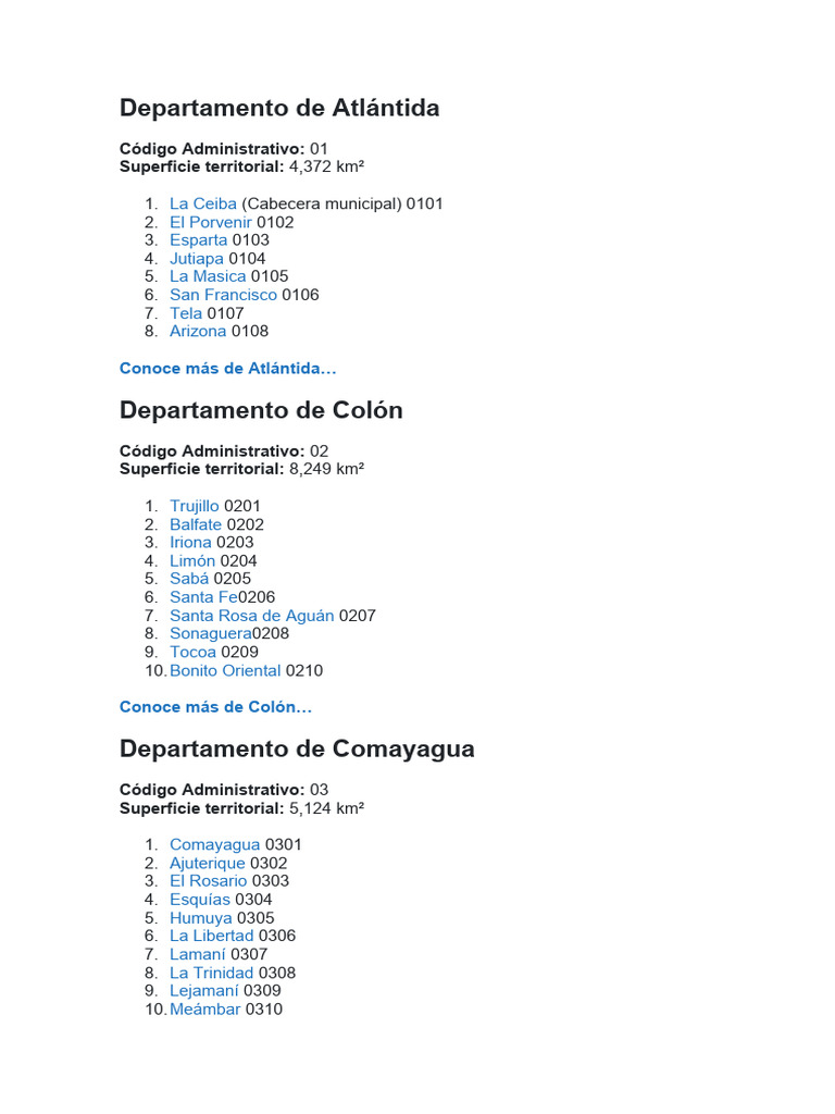 Códigos de Municipios en Honduras | PDF | Viajes y turismo