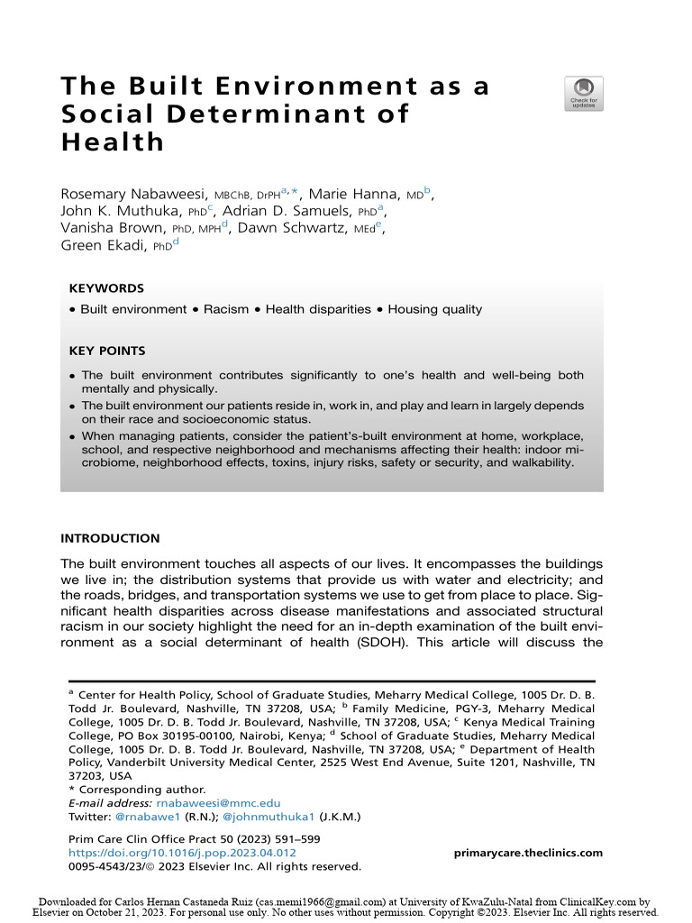 The Built Environment As A Social Determinant of Health | PDF | Built ...