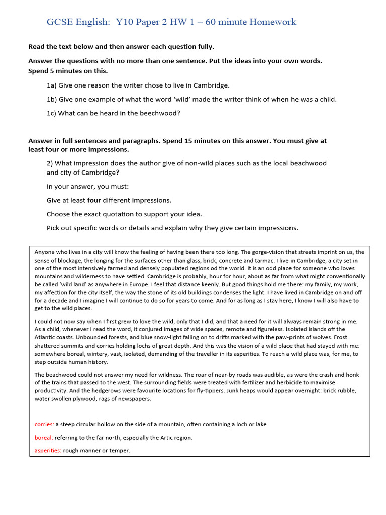 Y10 Paper 2 HW 1 | PDF