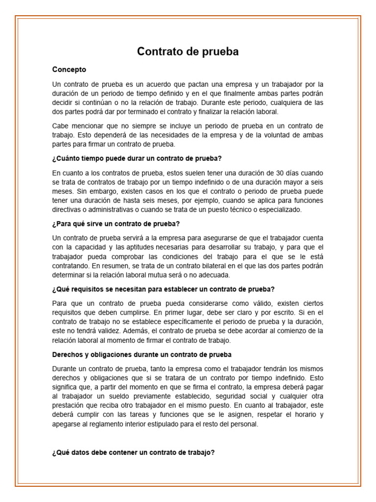 Contrato de Prueba Exp | PDF | Derecho laboral | Business