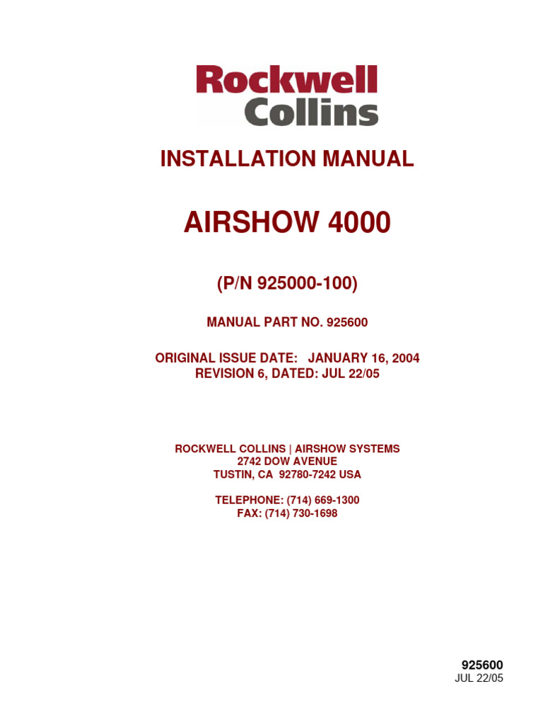 Airshow 4000 Installation Manual (Rev 6) | PDF | Analog To Digital ...