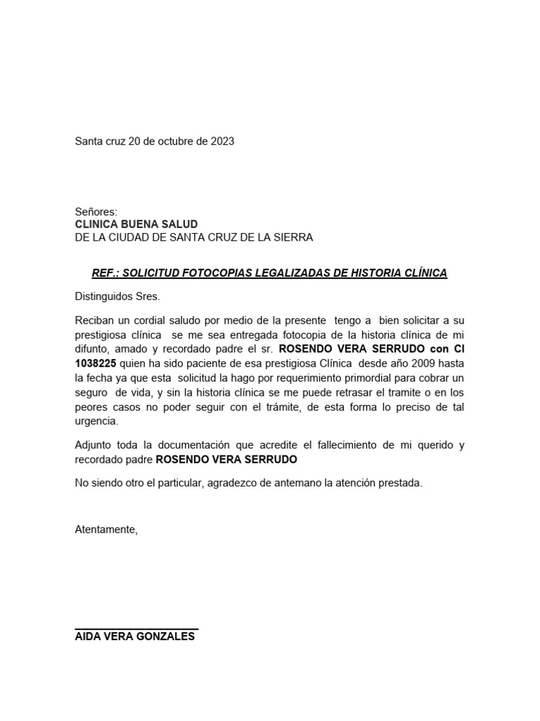 Carta Buena Salud Aida Vera | PDF