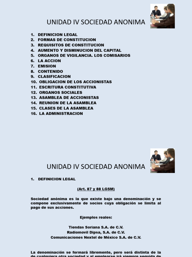 Sociedad Anonima Clase Completa | PDF | Sociedad de responsabilidad limitada | Compartir (Finanzas)