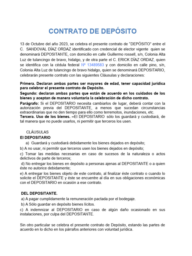 Contrato de Deposito - Contractual-1 | PDF
