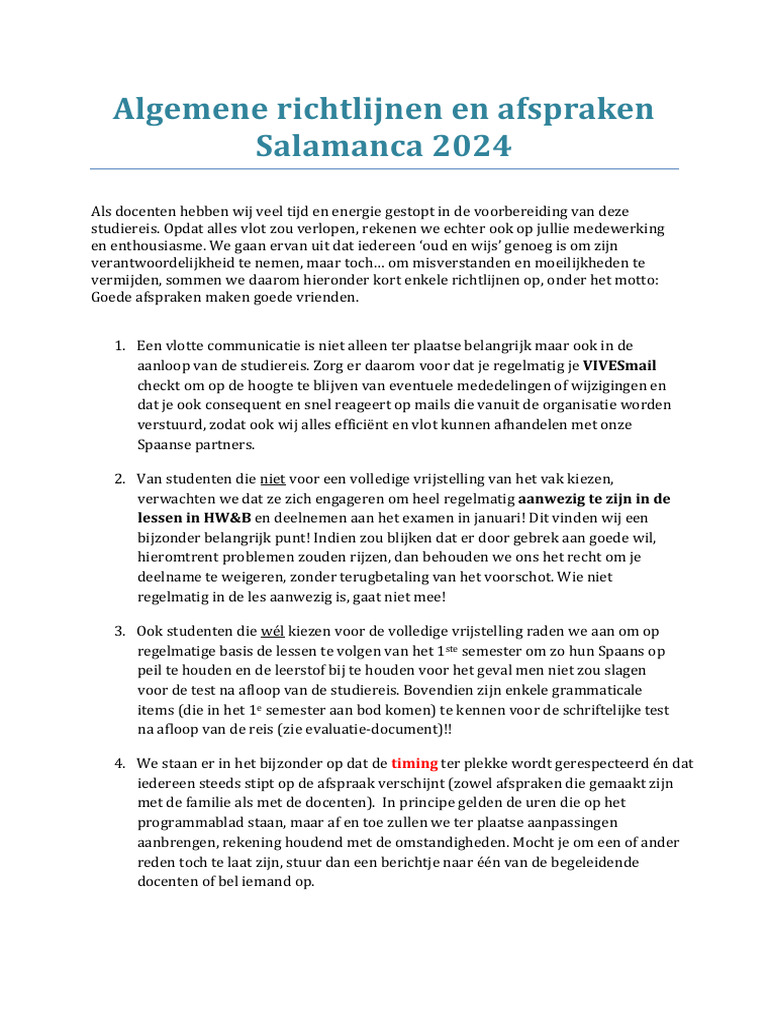 Algemene Richtlijnen en Afspraken Salamanca 2024 | PDF