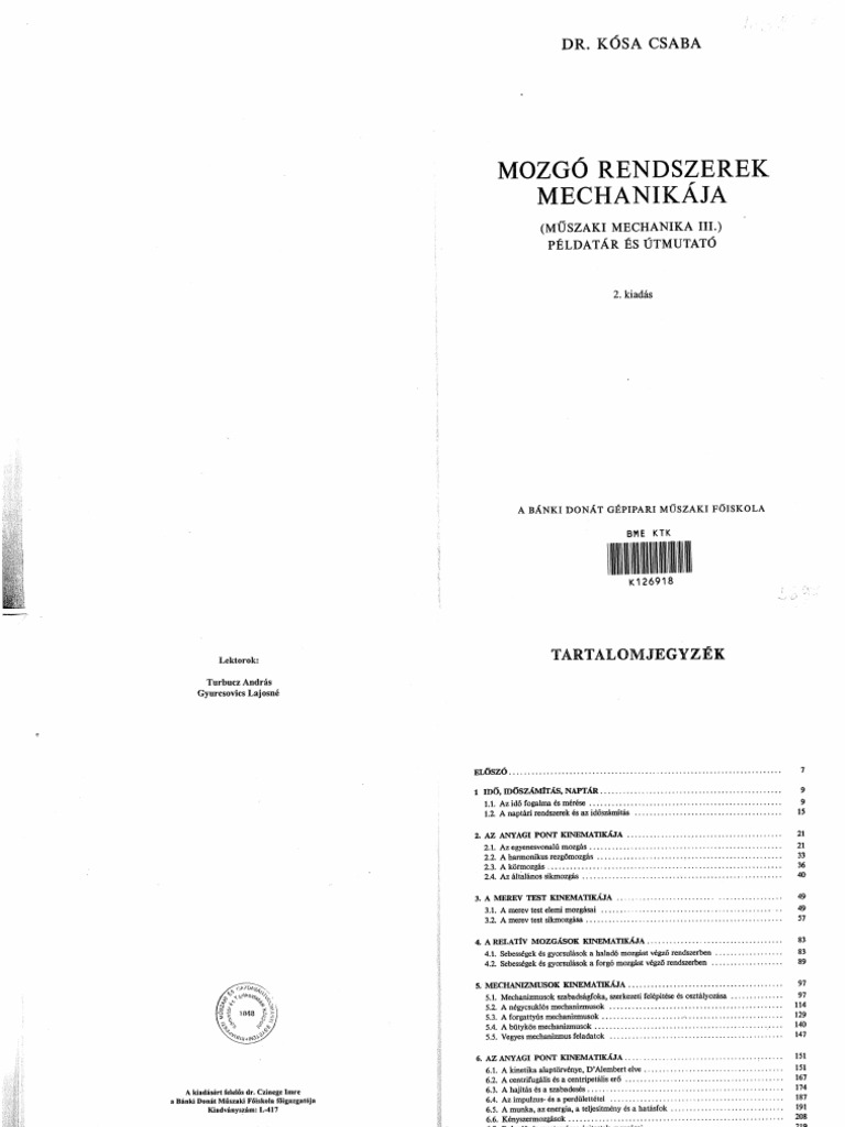 Mozgo Rendszerek Mechanikaja II - Dr. Kosa Csaba | PDF