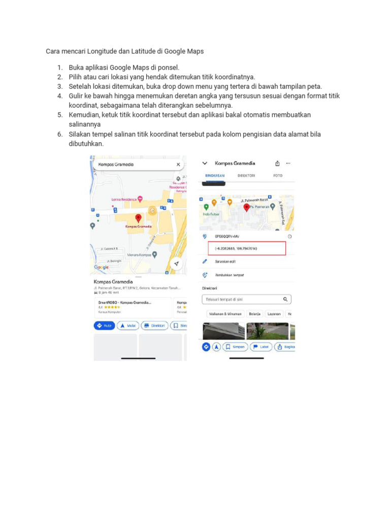 TUTORIAL - Mencari Alamat Longitude Dan Latitude Di Google Maps | PDF