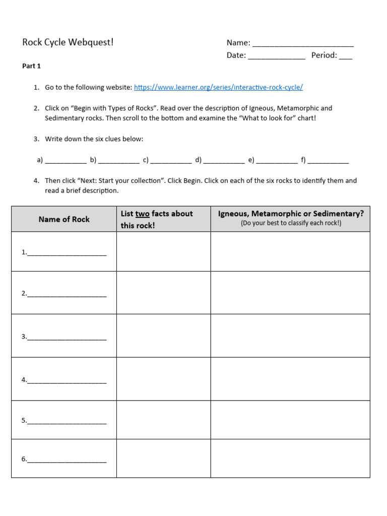 Rock Cycle WebQuest 8th 2021 | PDF | Rock (Geology) | Igneous Rock