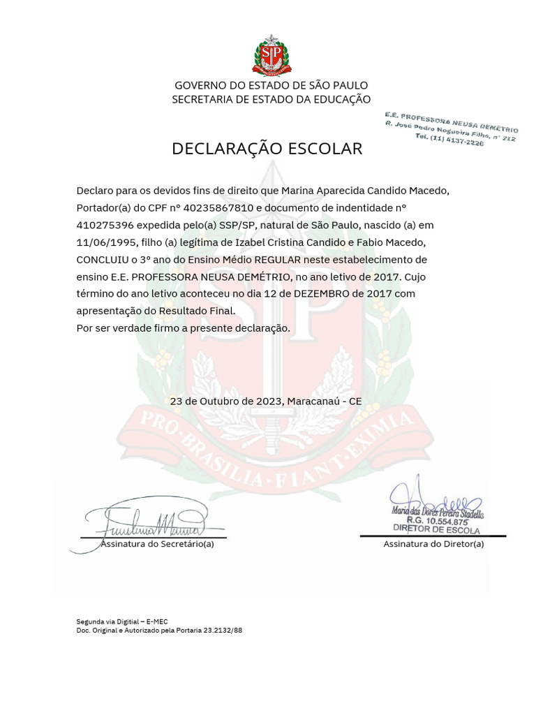 Declaracao-Escolar - PDF 20231030 150942 0000 | PDF