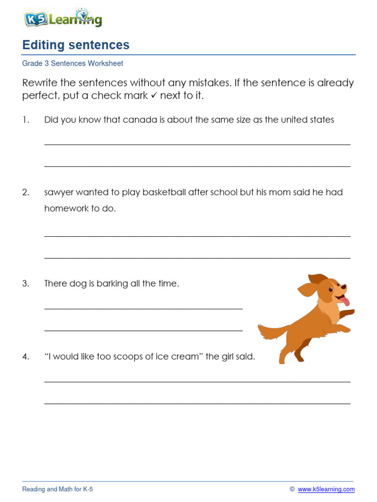 Grade 3 Sentence Editing Worksheet | PDF | Career & Growth
