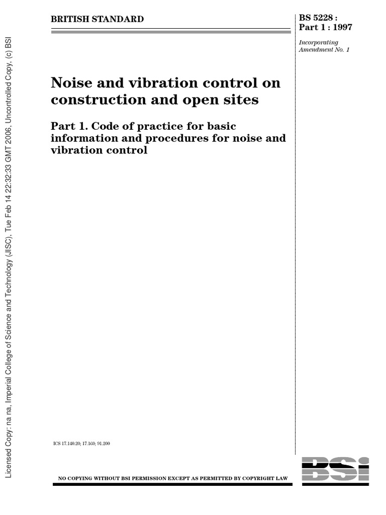 BS 5228 Noise and Vibration Control in Open Sites | PDF | Data | Civil ...