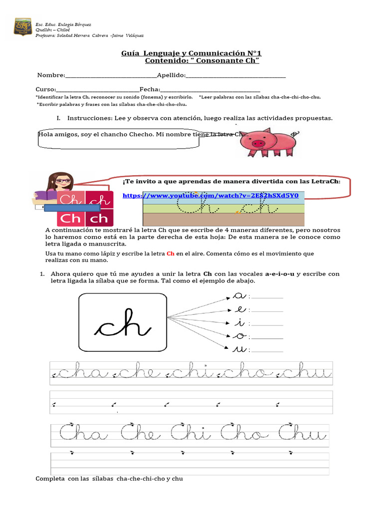 Guia Letra CH | PDF | Escritura | Comunicación humana