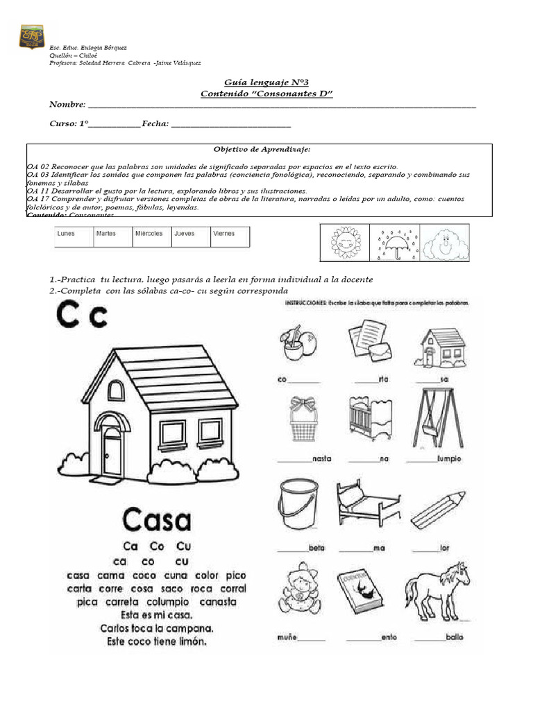 Guia Comprensión Lectora Letra C | PDF | Aprendizaje | Psicolingüística