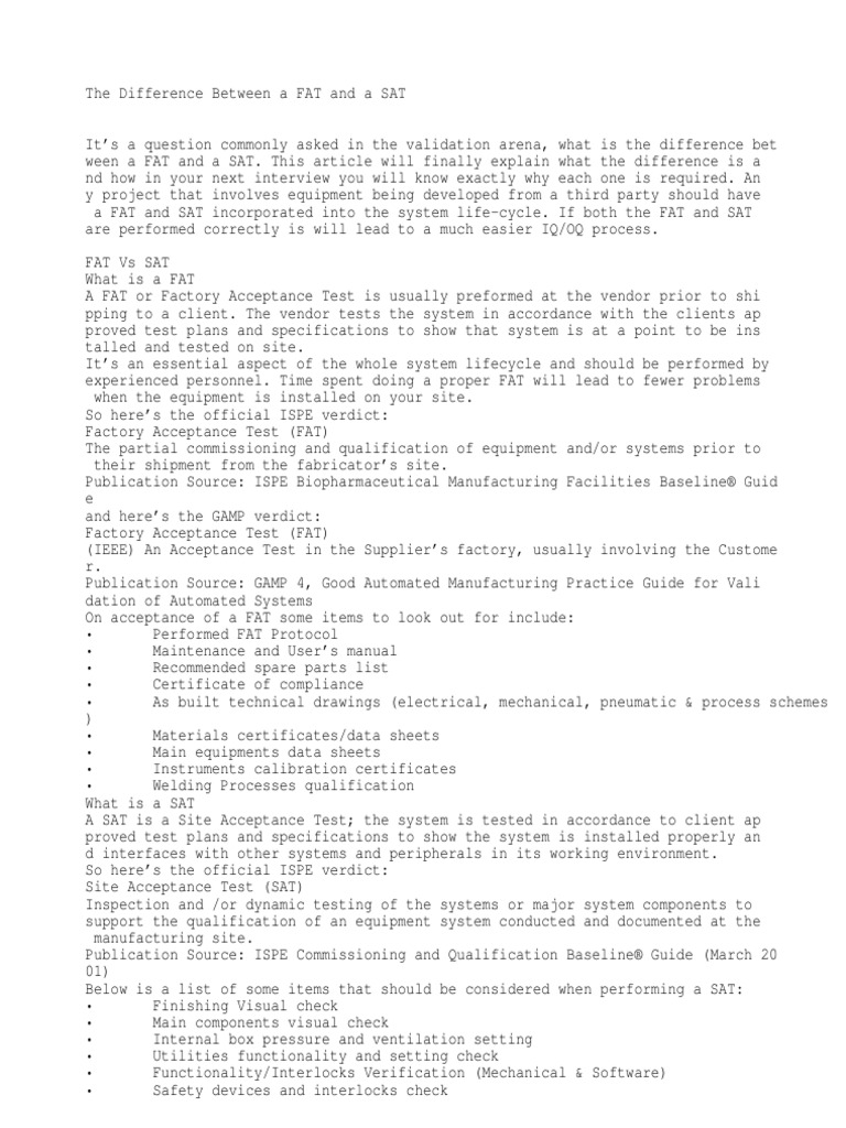 SAT & FAT Differences | PDF | Verification And Validation | Industries