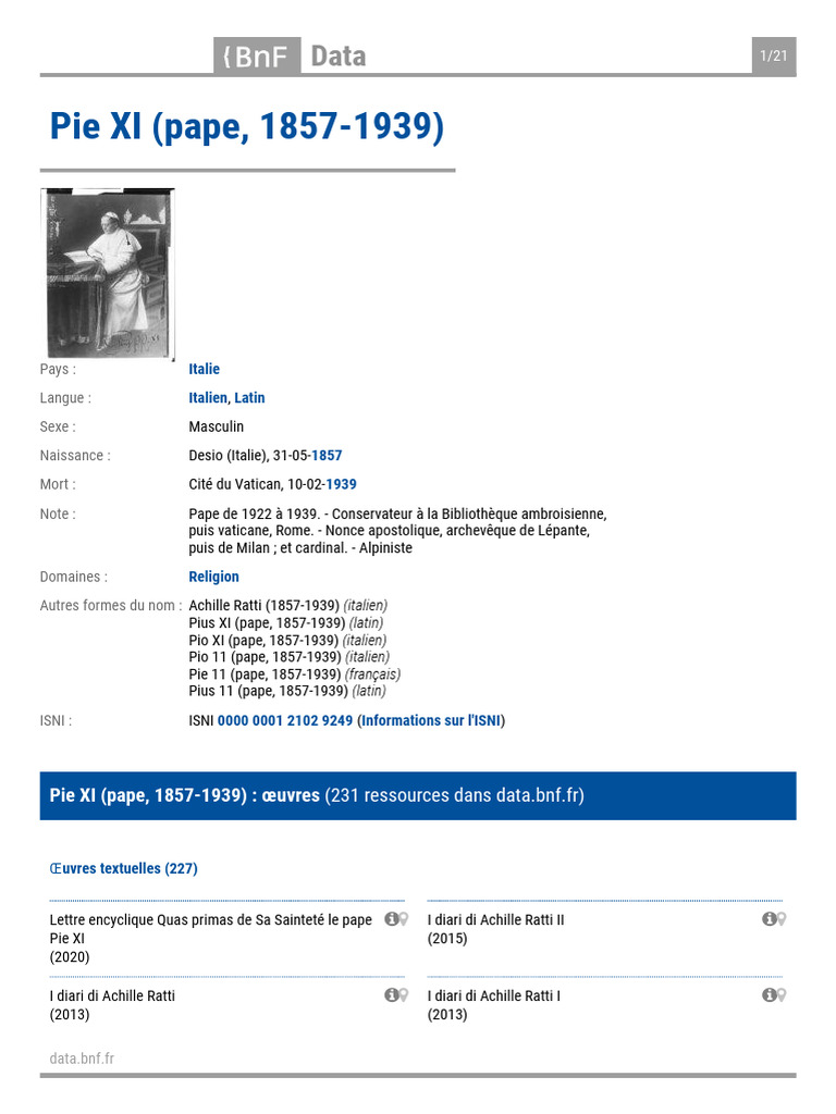 Pie XI (Pape, 1857-1939) : Italie Italien Latin | PDF | Église ...