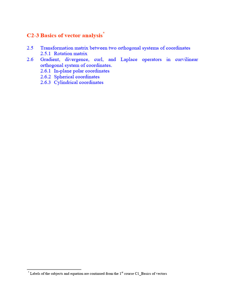 C2-3 - Basics of Vector Analysis | PDF | Coordinate System | Euclidean Vector
