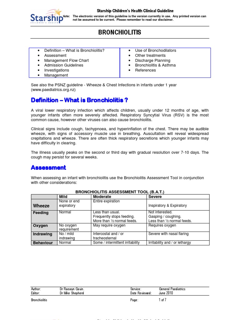 Bronchiolitis Starship Guideline | PDF | Pneumonia | Hypoxia (Medical)