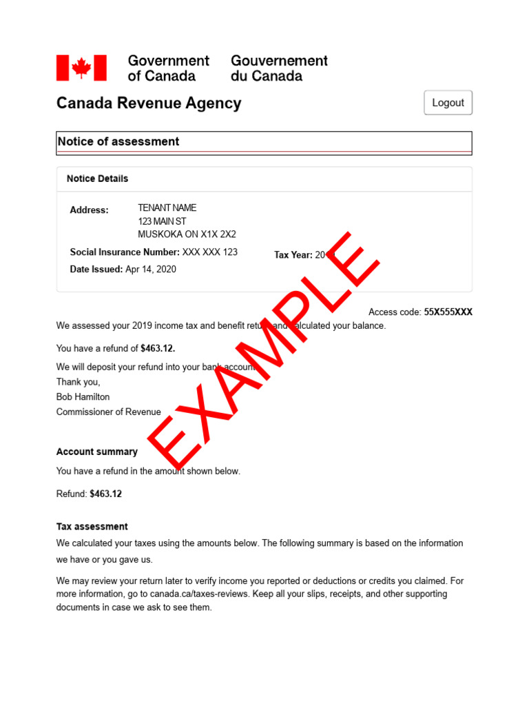 Sample Notice of Assessment Oct 2020 (NOA) | PDF | Tax Refund | Taxes