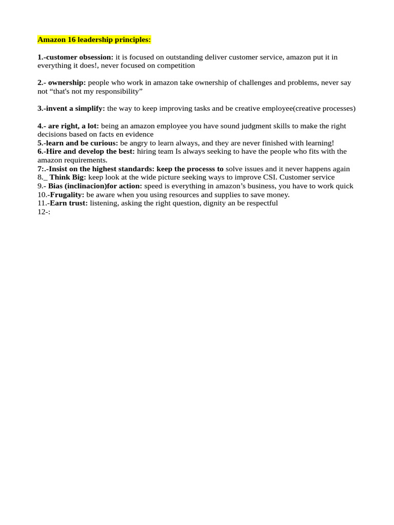 Amazon Leadership Principles | PDF | Leadership | Goal