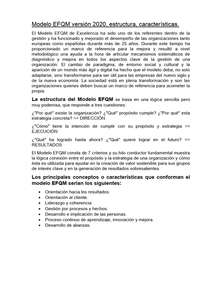 Modelo EFQM 2020: Estructura y Criterios | PDF | Business