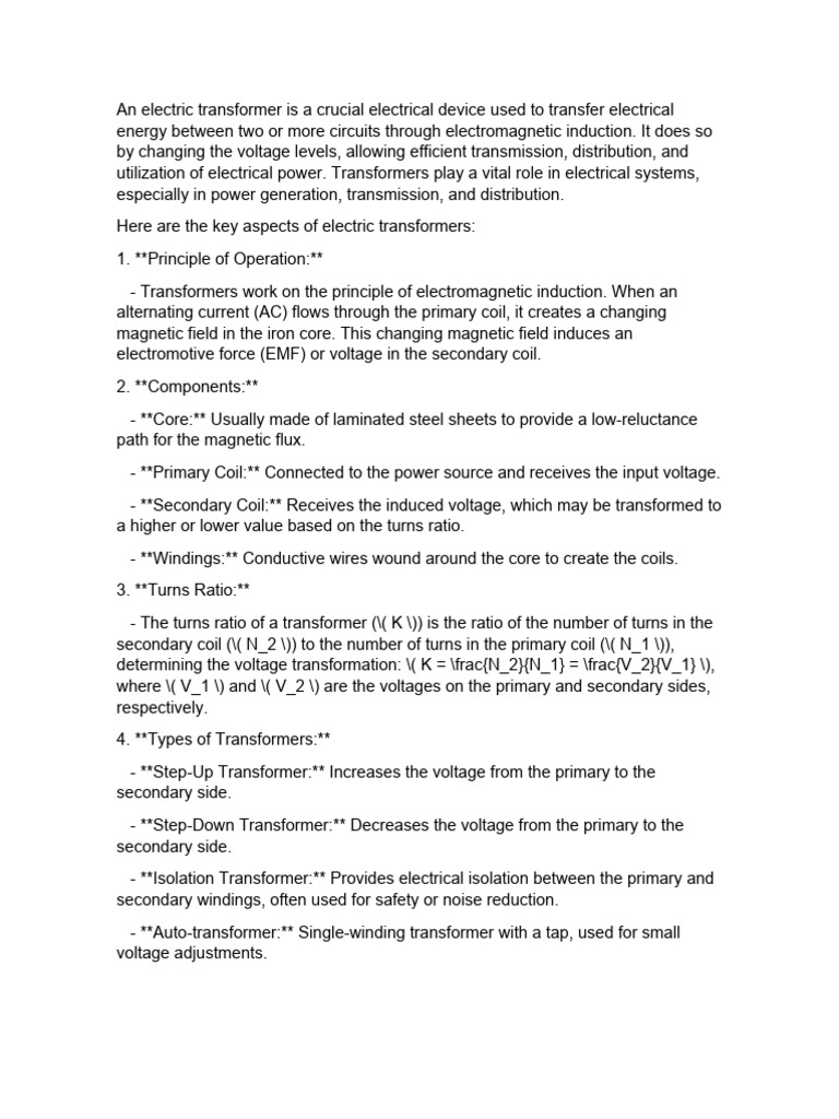 An Electric Transformer Is A Crucial Electrical Device Used To Transfer ...