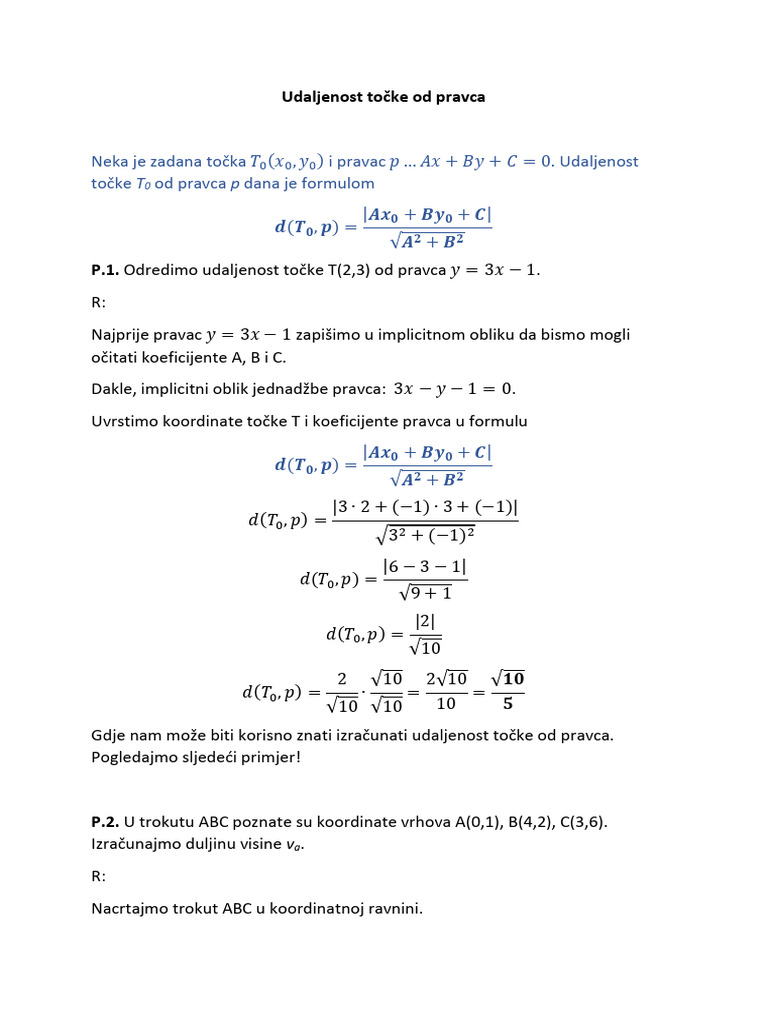 Udaljenost Točke Od Pravca | PDF