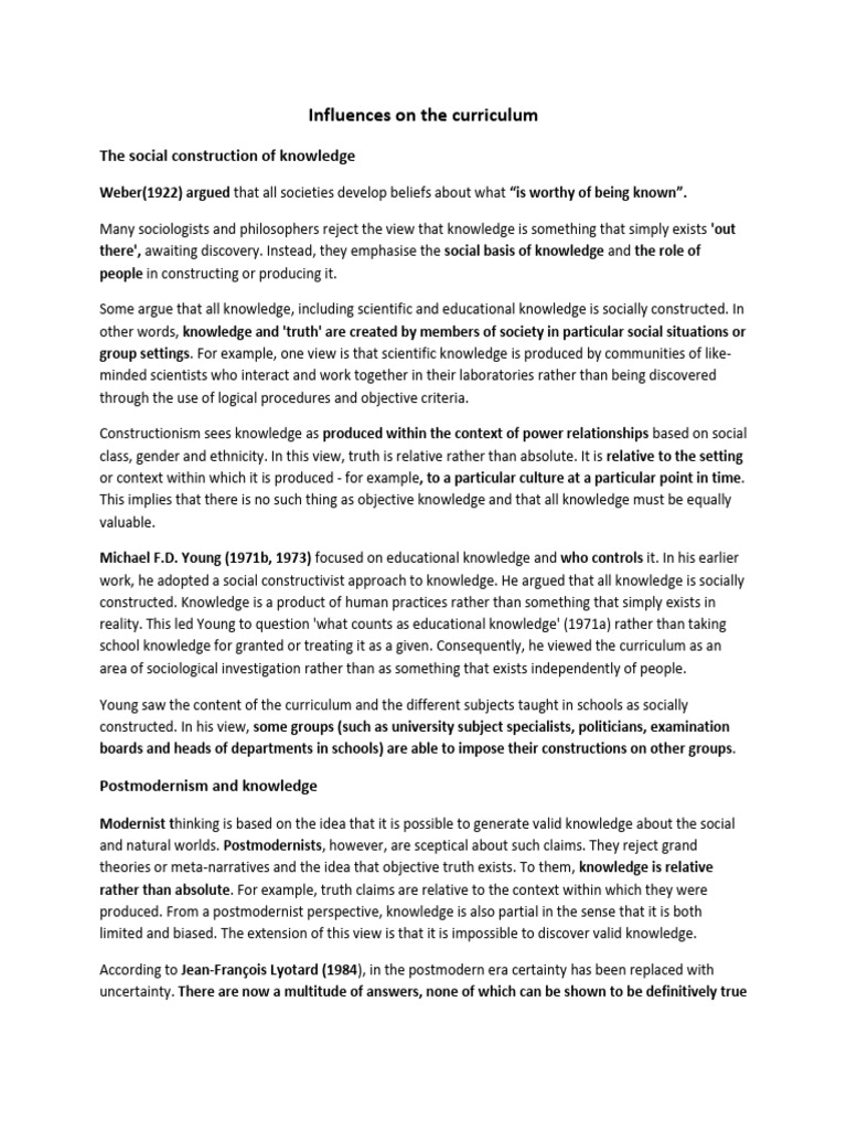 Sociological Perspectives on Curriculum | PDF | Knowledge Economy ...