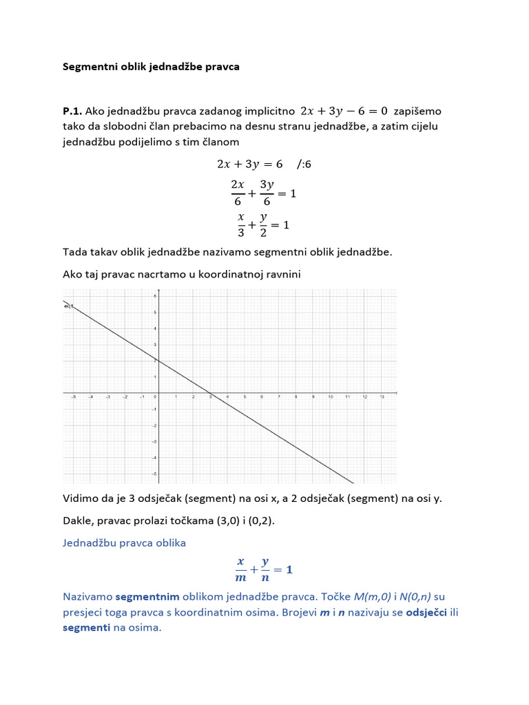 Segmentni oblik jednadžbe pravca | PDF