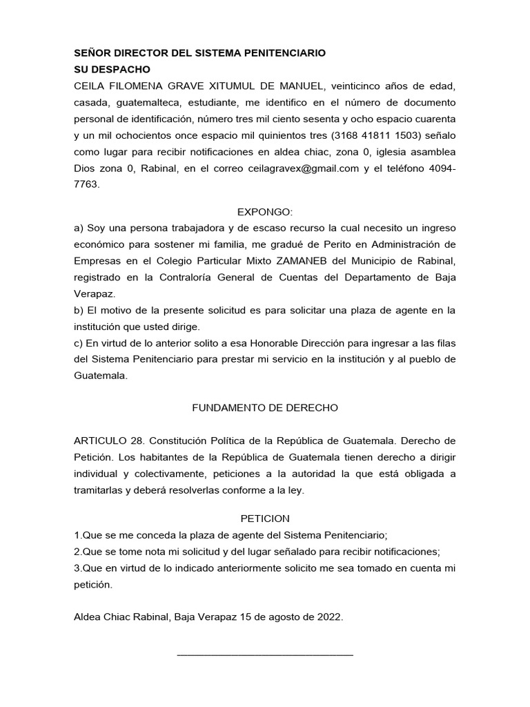 Solicitud Al Director Del Sistema Penitenciario | PDF