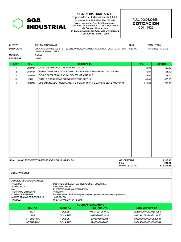 Cotización de EPPS para Multimoldes | PDF