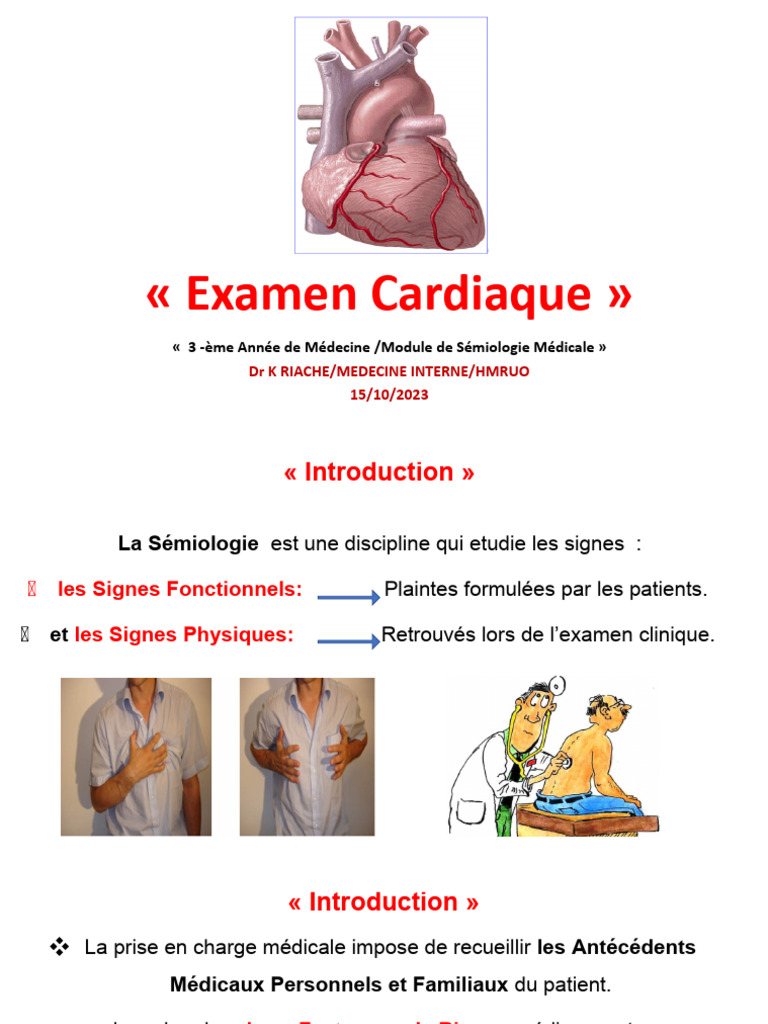 1 - Examen Cardiaque | PDF | Tension artérielle | Valve cardiaque