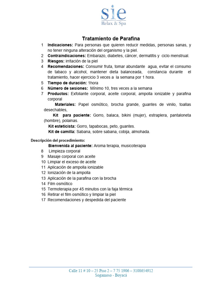 Protocolo Tratamiento de Parafina | PDF
