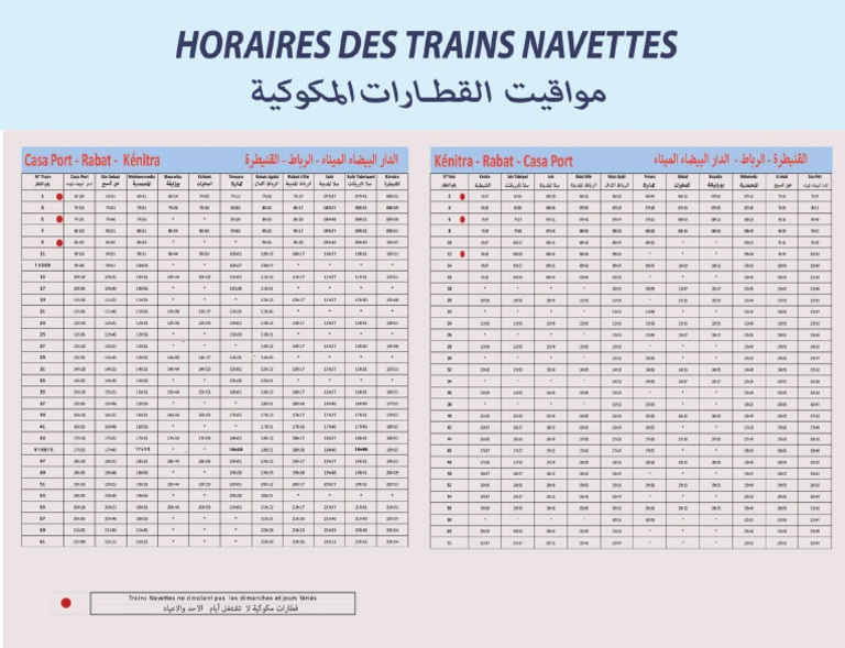 ONCF Horaires 25 Avril 2023 Casa Rabat Kenitra | PDF