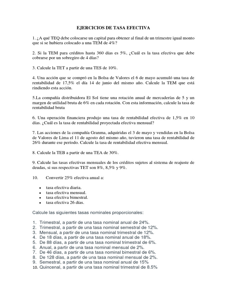 Ejercicios de Tasa Efectiva y Tasa Nominal - 657199972 | PDF