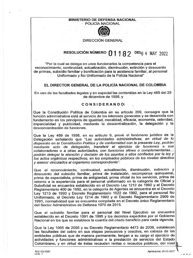 Resolución de Delegación Unidades Nro. 01182 Del 04-05-2022 | PDF