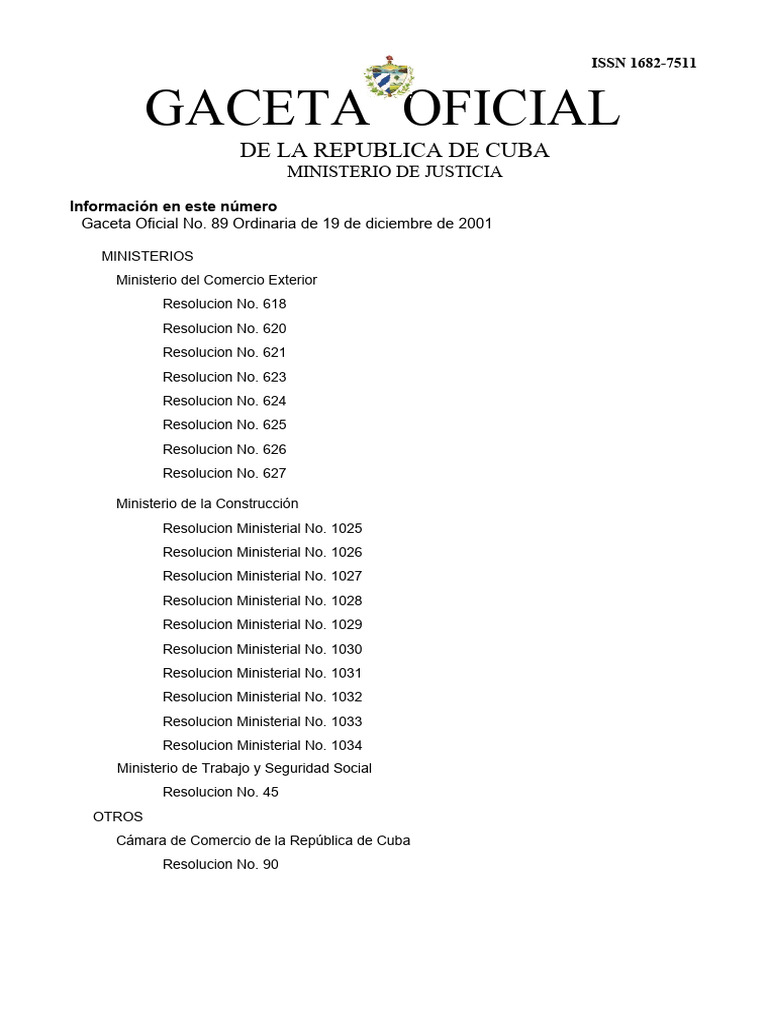 Gaceta Oficial: de La Republica de Cuba | PDF