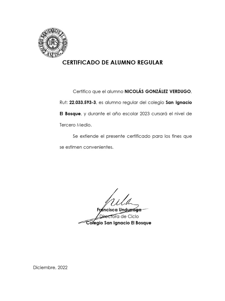 Certificado Alumno Regular Sieb | PDF