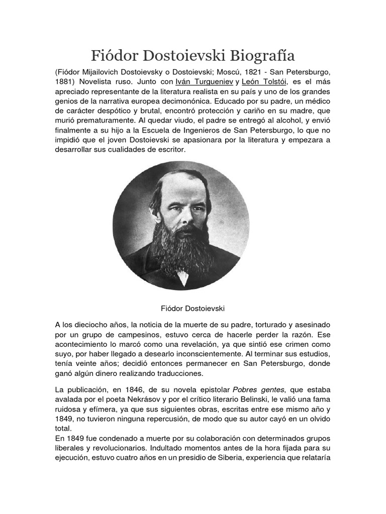 Fiódor Dostoievski Biografía | PDF | Crimen y castigo