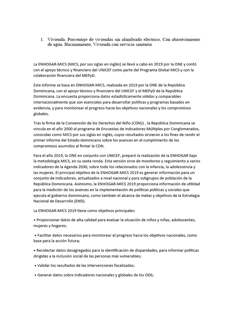 MICS | PDF | Unicef | República Dominicana